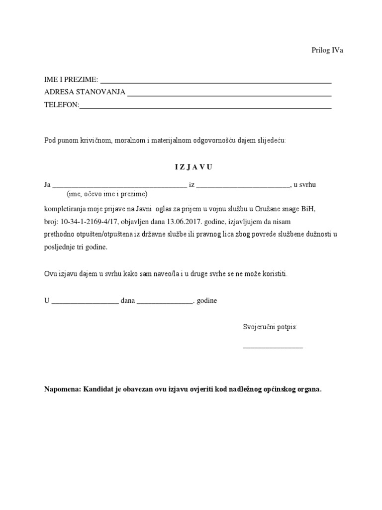 061317BOS - Izjava | PDF