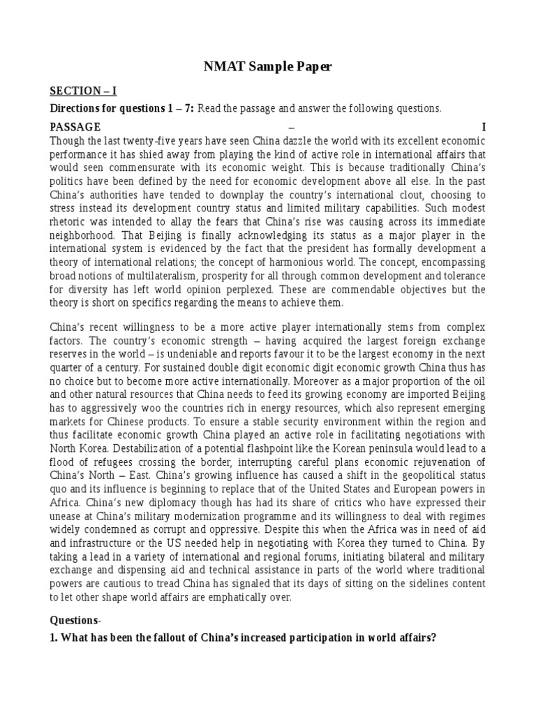 NMAT Sample Paper PDF | PDF | China | World Politics