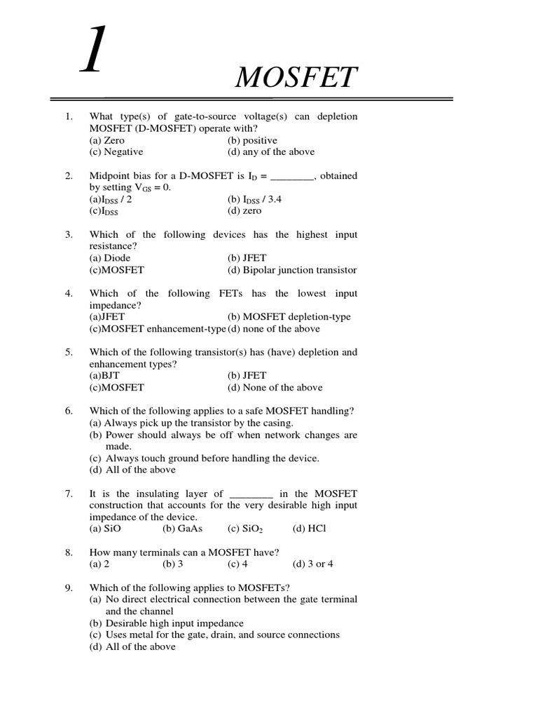 MOSFET Questions | PDF | Field Effect Transistor | Mosfet