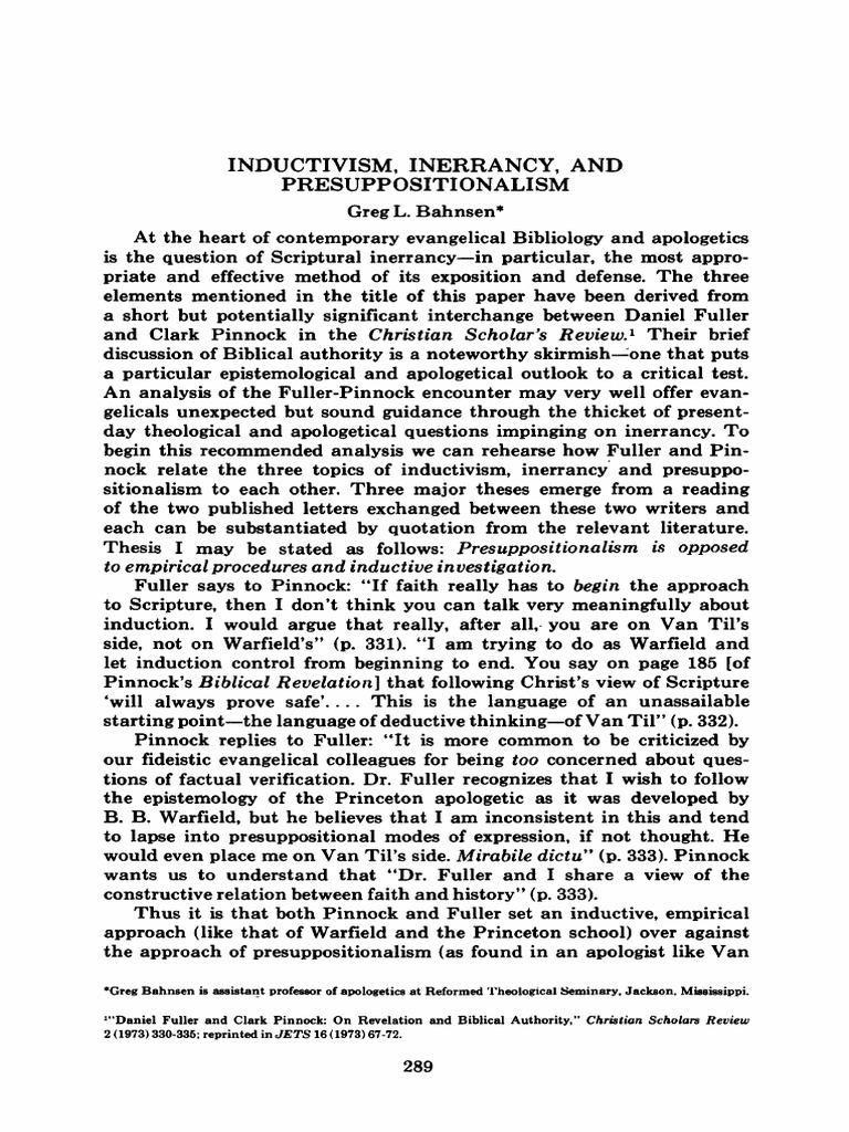Inductivism Inerrancy and Presuppositionalism | PDF | Biblical ...
