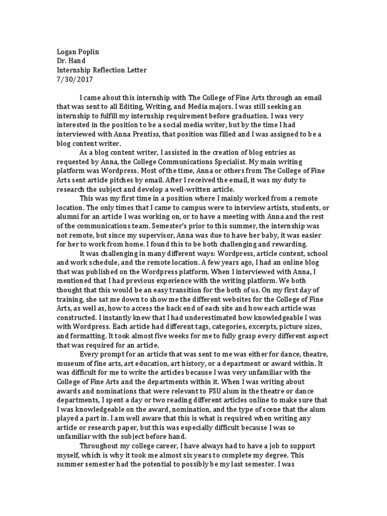 Internship Reflection | PDF | Blog | Internship
