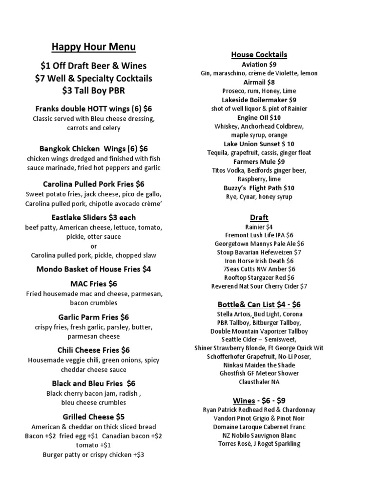 Happy Hour Menu | PDF | Cooking | Cuisine
