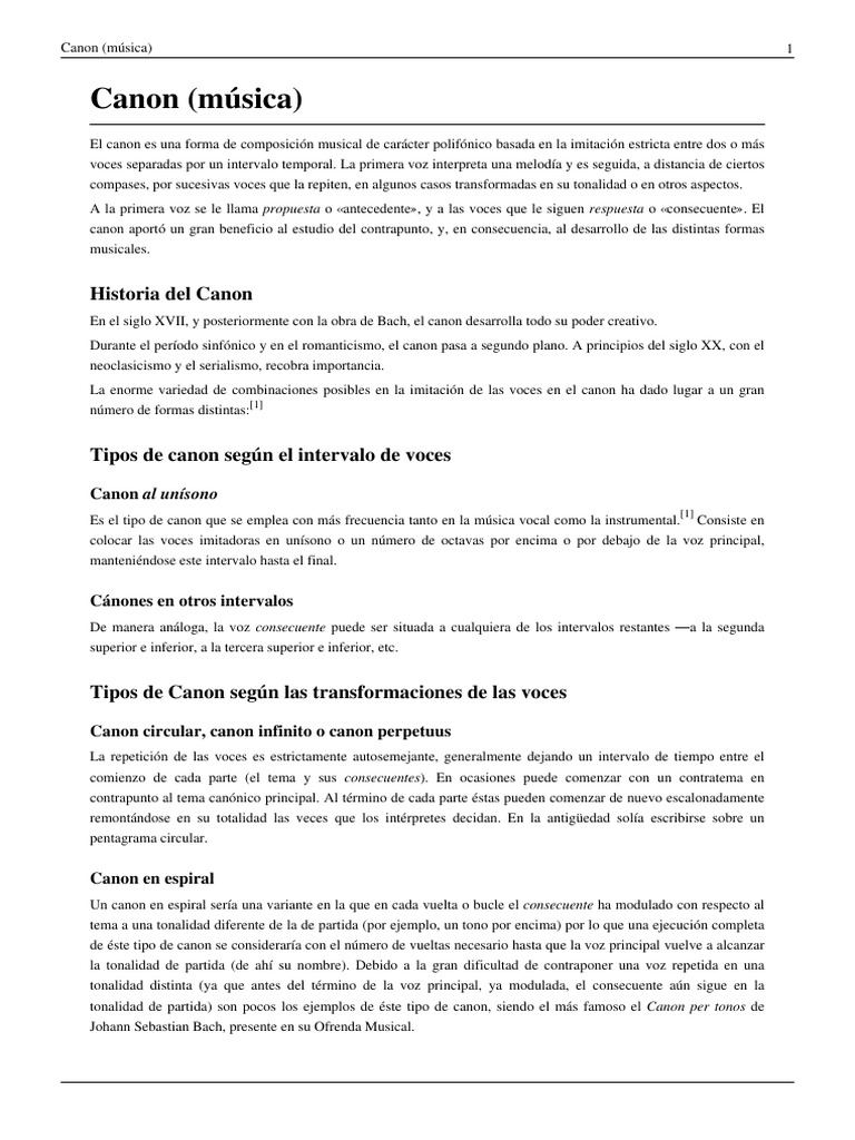 Canon (Música) | PDF | Teoría musical | Elementos de la música