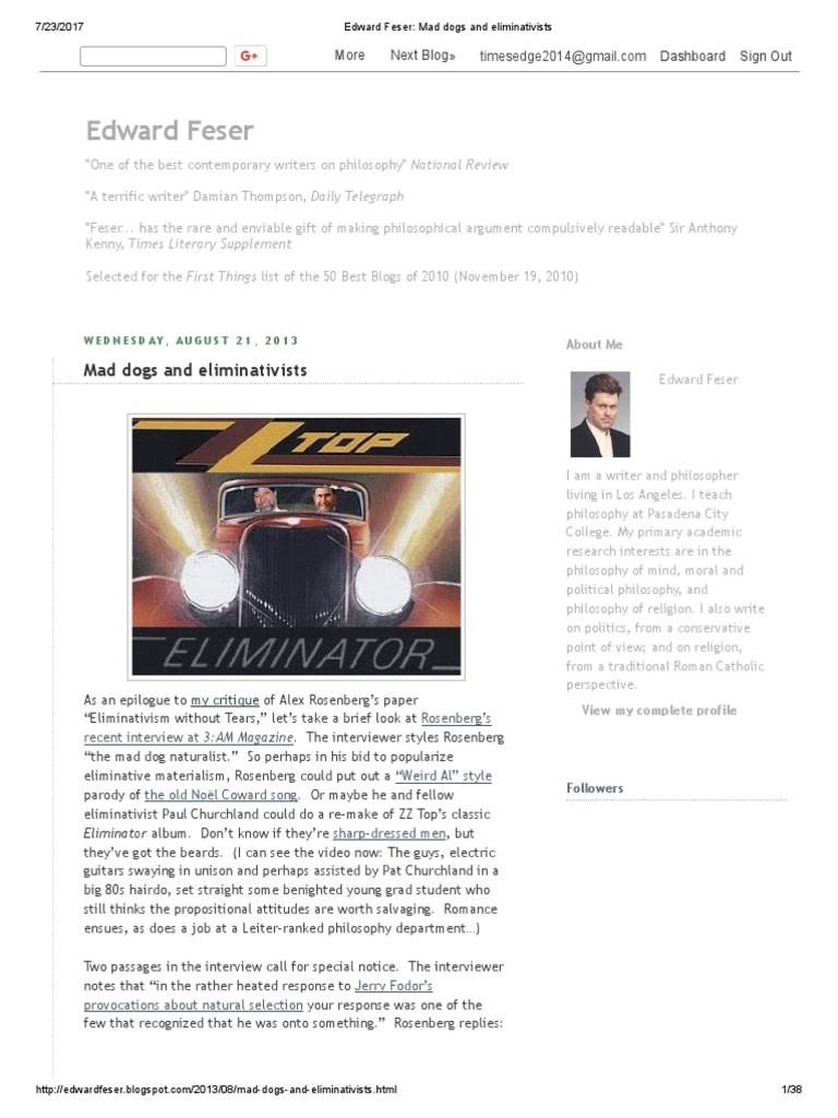 Mad Dogs and Eliminativists | PDF | Thomism | Metaphysical Naturalism