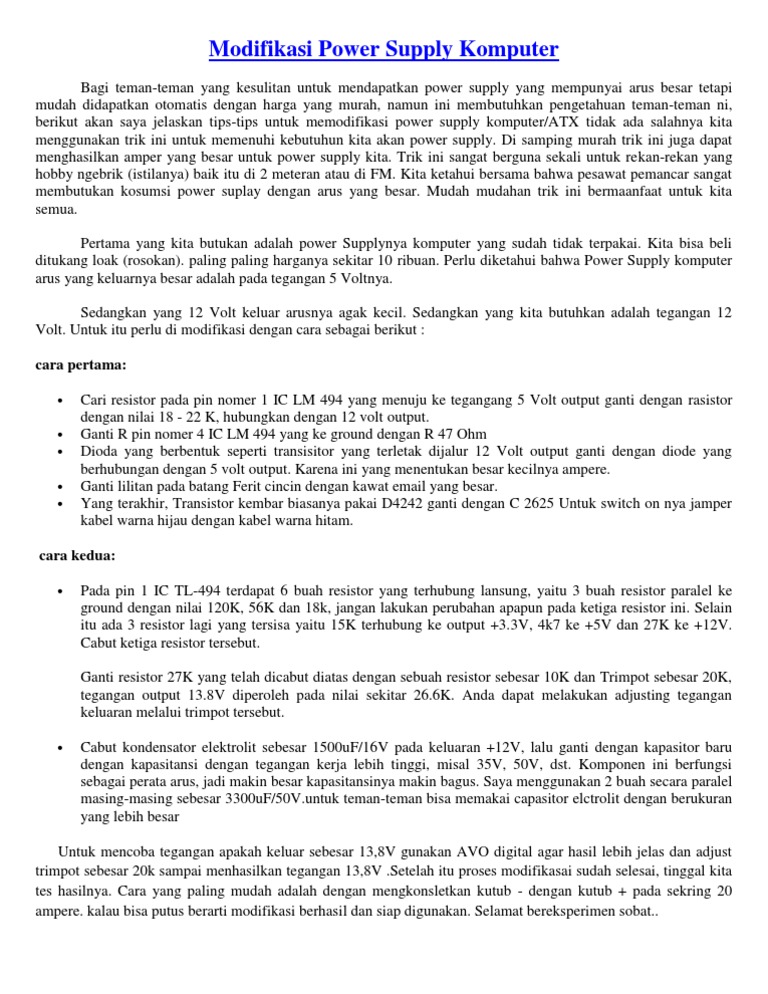 Modifikasi Power Supply Komputer | PDF