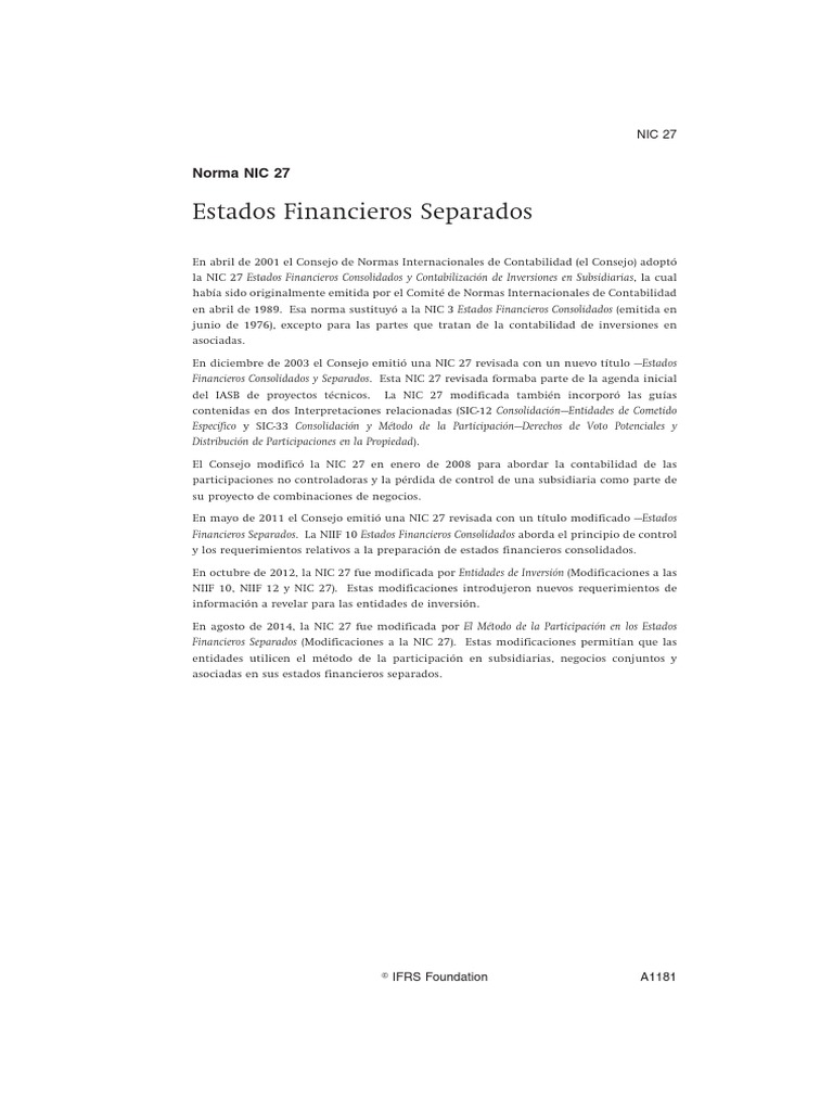 NIC 27 Estados Financieros Separados | PDF | normas internacionales de ...