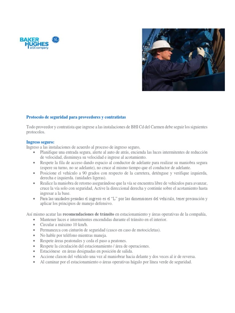 Protocolo de Seguridad para Proveedores y Contratistas REV | PDF | Transporte