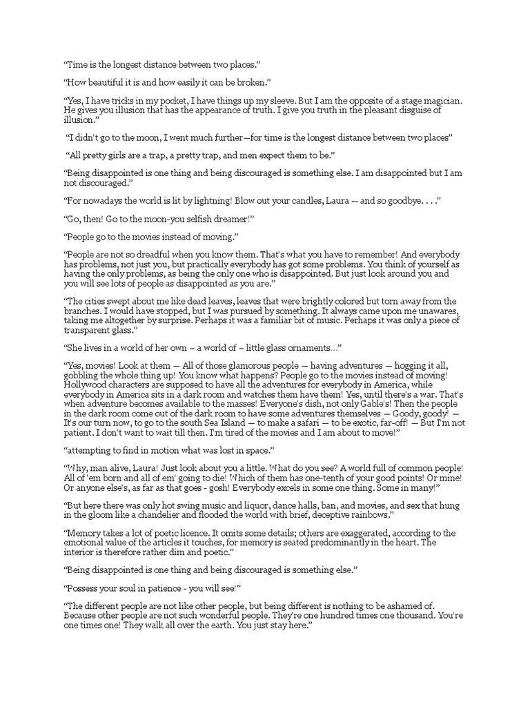 Quotations The GLass Menagerie | PDF