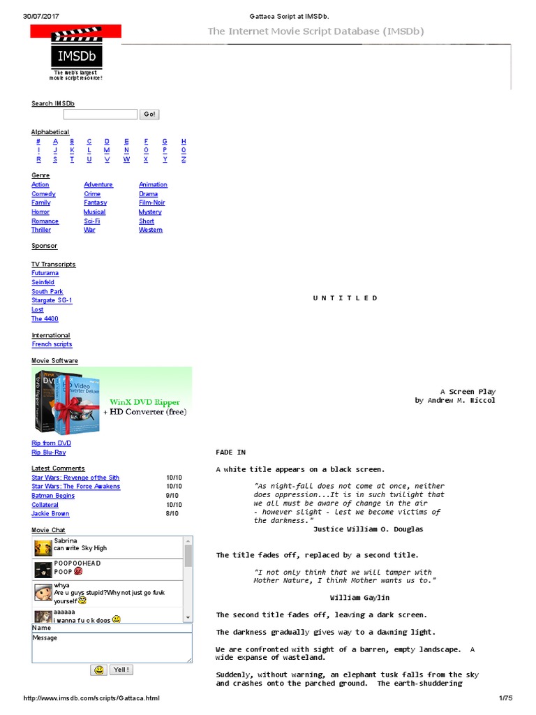 Gattaca Script at IMSDb | PDF | Infants | Nature