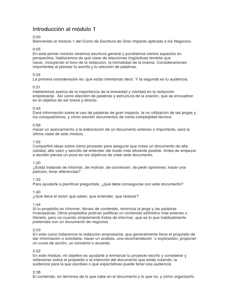 Introducción Al Módulo 1 Lenguaje en La Empresa | PDF | Palabra | Escritura