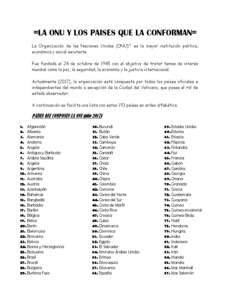 La Onu y Los Paises Que La Conforman | Naciones Unidas | Política ...