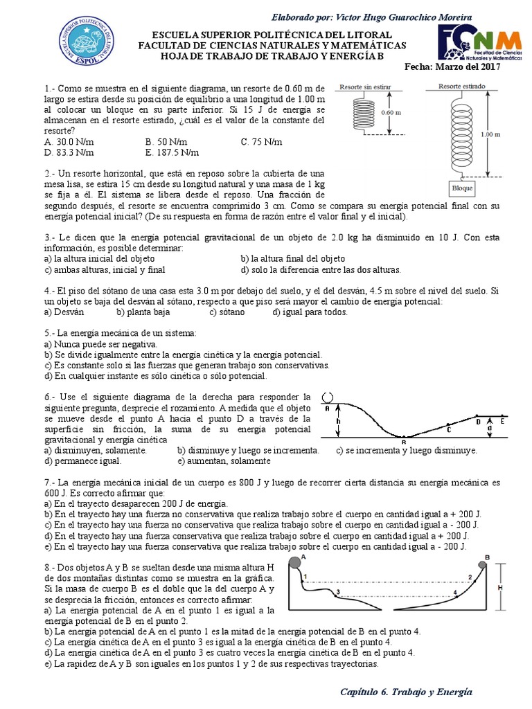 Hoja De Trabajo Sobre Energía Potencial Gravitacional