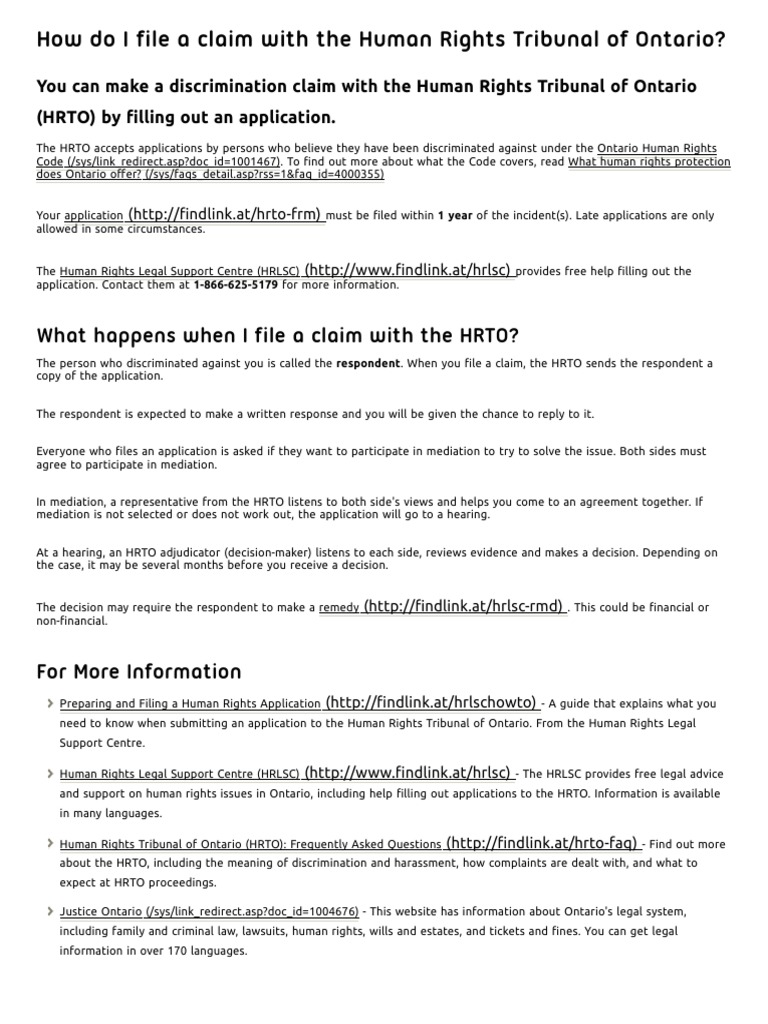 How Do I File A Claim With The Human Rights Tribunal of Ontario | PDF ...