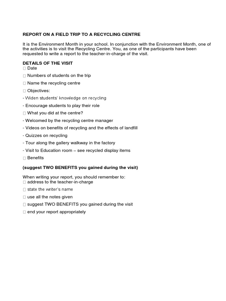 Report On A Field Trip To A Recycling Centre | PDF