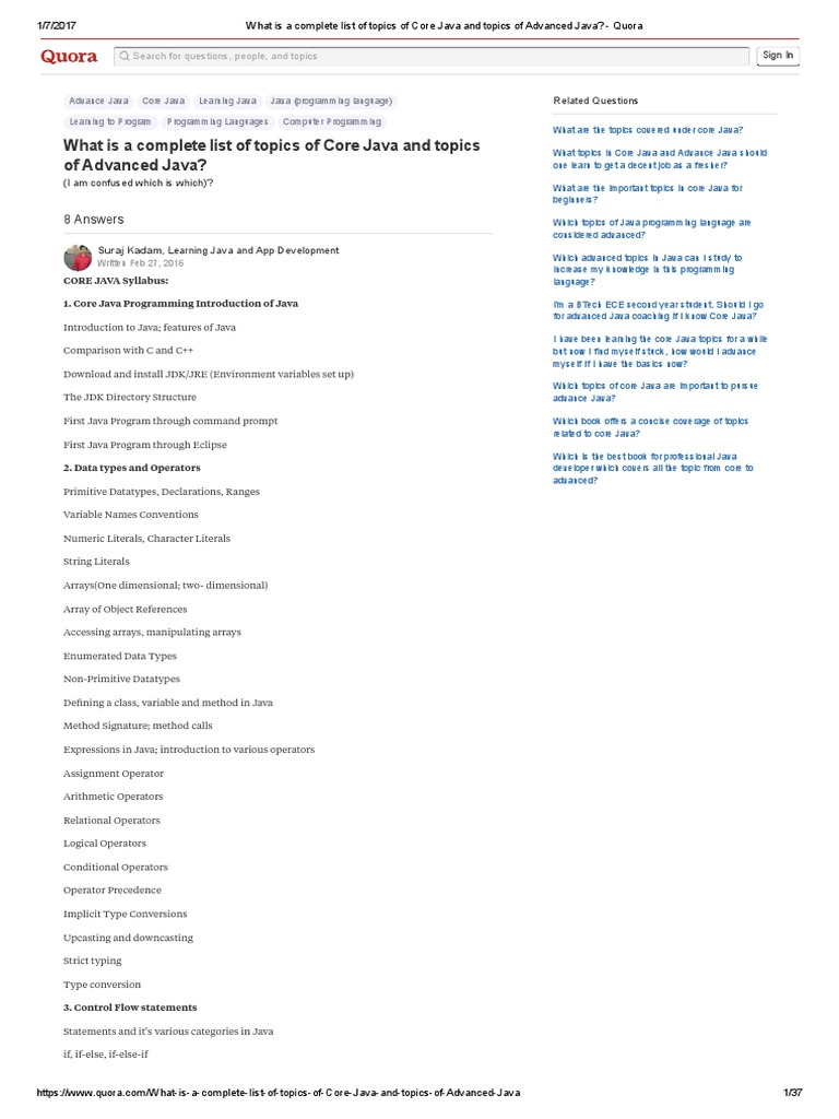 Topics Of Core Java And Advanced Java Pdf Constructor Object Oriented Programming