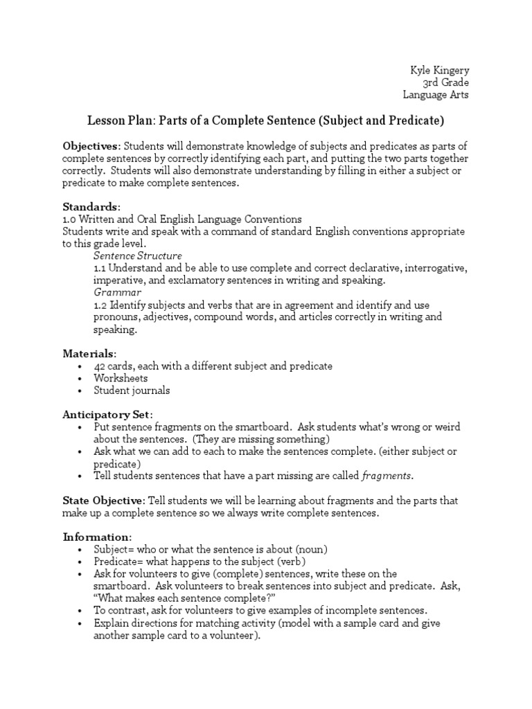 Tech Lesson Plan 1 | PDF | Subject (Grammar) | Predicate (Grammar)