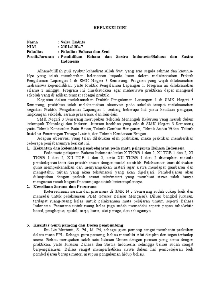 Contoh Refleksi Diri | PDF