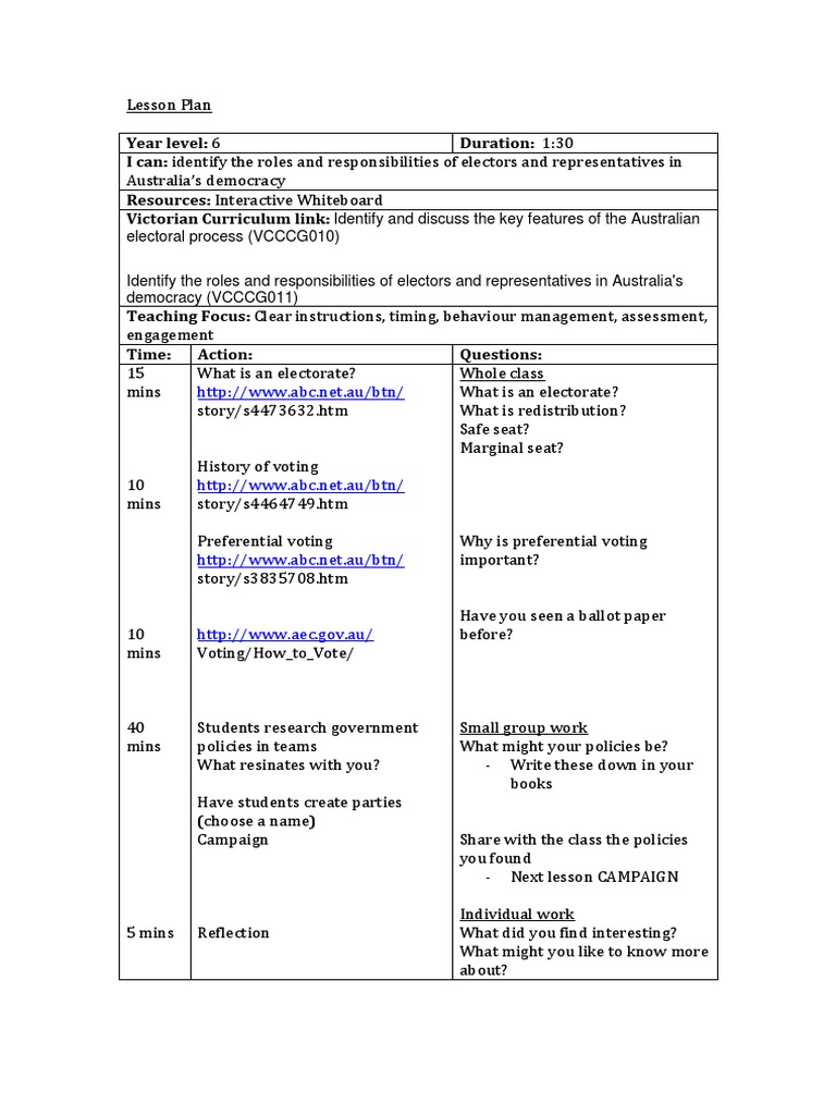 Lesson Plan Elections | PDF