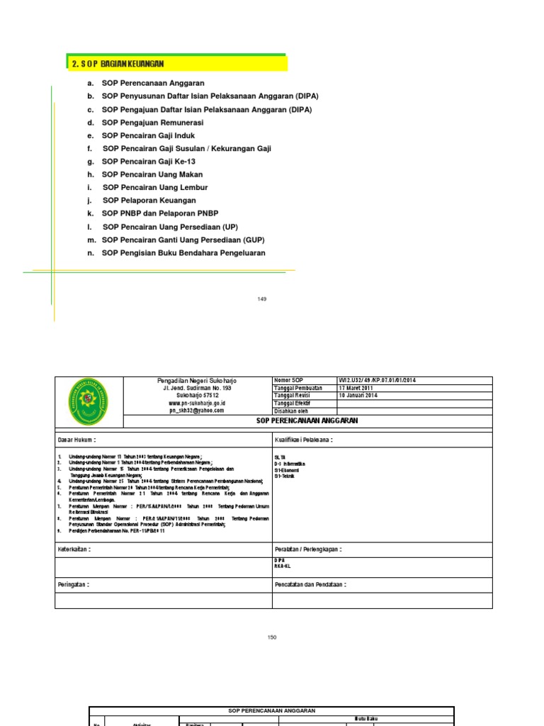 Sop Sub Bagian Keuangan PDF | PDF