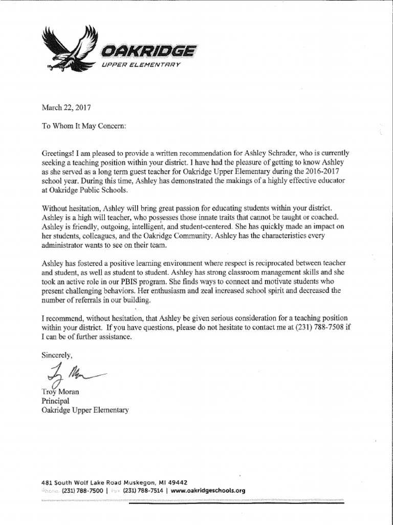 Troy Moran Reference Letter | PDF