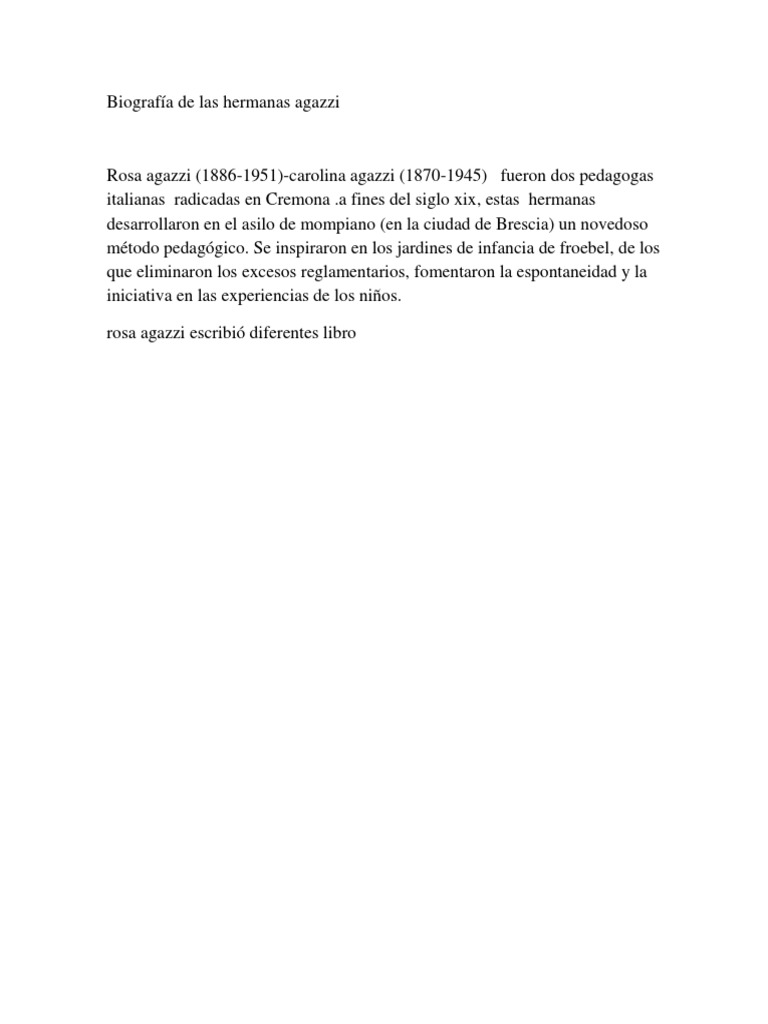 Biografía de Las Hermanas Agazzi | PDF