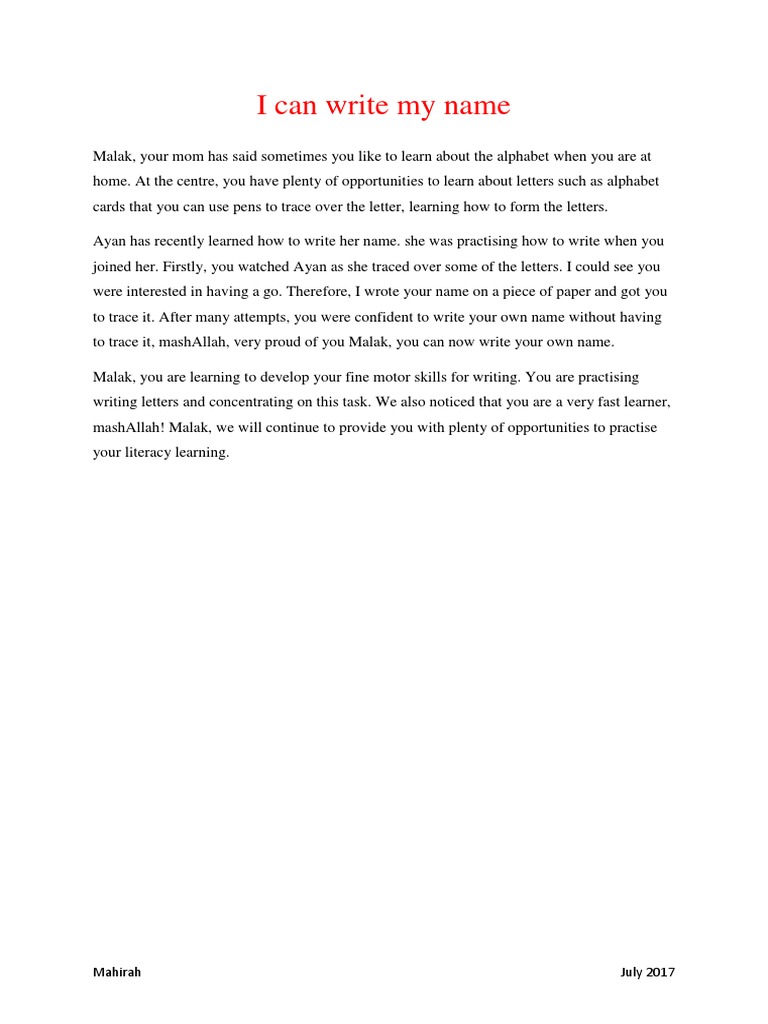 Malak - Name Writing | PDF