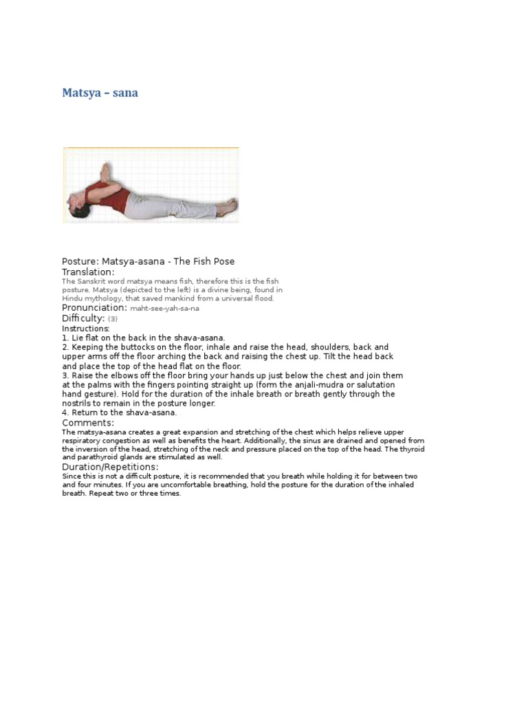 Matsya - Sana: Posture: Matsya-Asana - The Fish Pose Translation | PDF