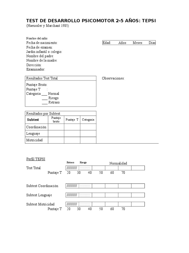 Test Psicomotor TEPSI 2-5 Años | PDF | Hogar, jardinería y bricolaje