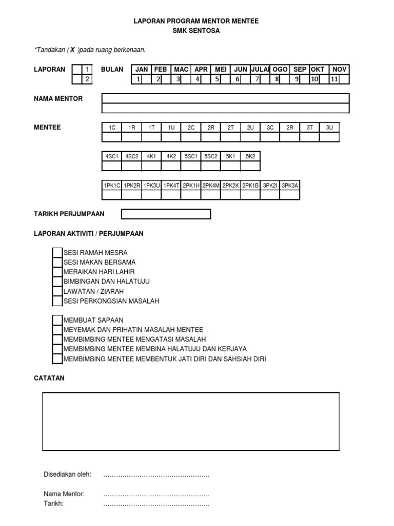 Borang Laporan Mentor Mentee 2017 PDF | PDF