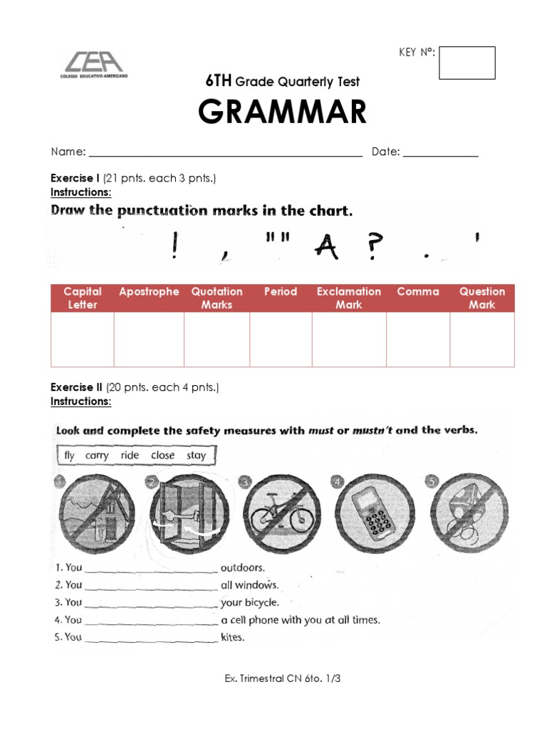 6th Grade Grammar Quarterly Test | PDF