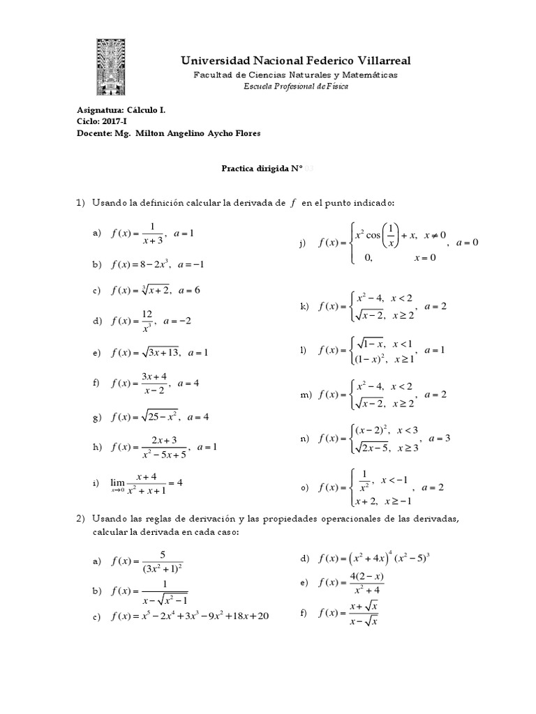 Practica Dirigida de Derivadas Fisica | PDF | Línea (geometría) | Curva