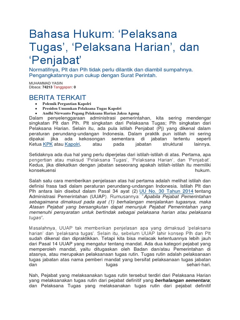 Perbedaan Plt dan Plh dalam Jabatan | PDF