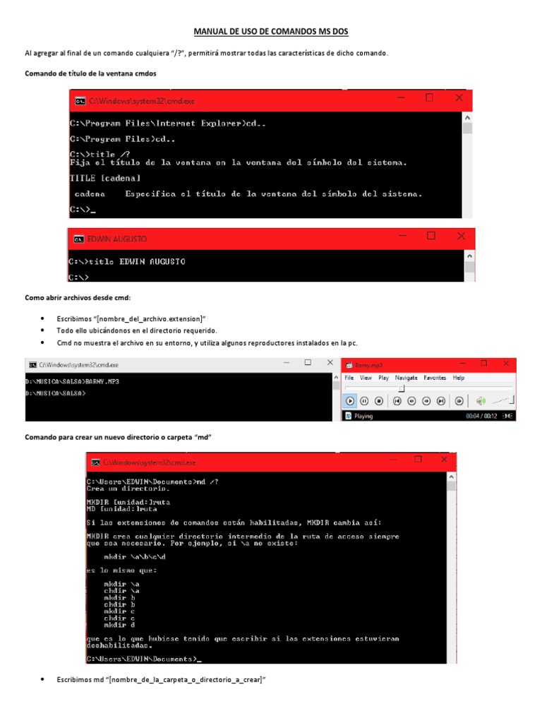 Manual de Uso de Comandos Ms Dos | PDF | Directorio (Computación ...