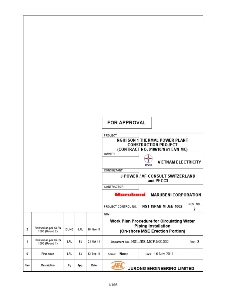 NS1 Work Plan Procedure For Circulating Water Piping Installation Rev.2 ...
