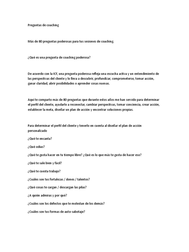 Preguntas Poderosas - Coaching | PDF | Ocio