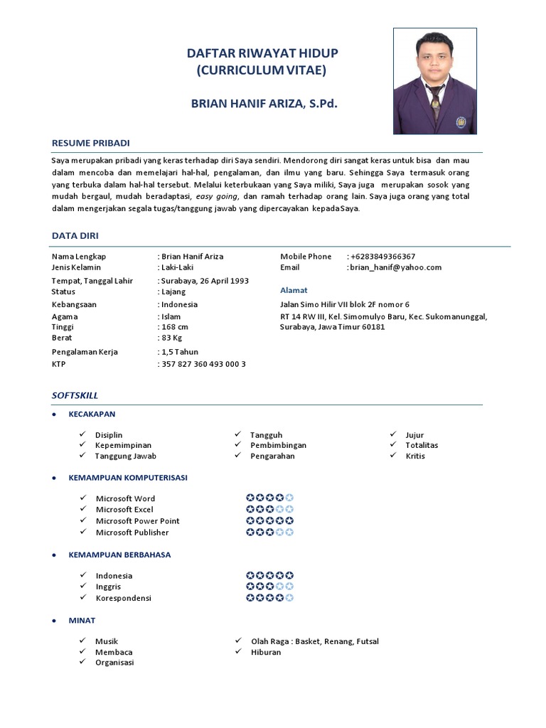 Resume Pribadi - Brian Hanif Ariza, S.PD | PDF