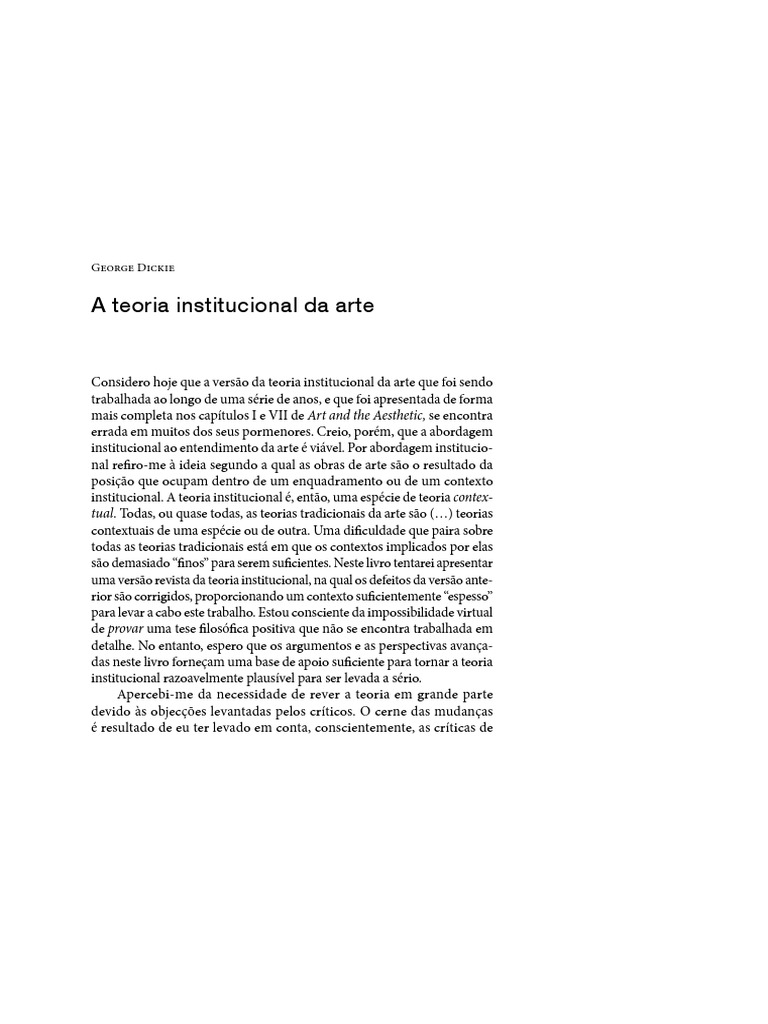George Dickie - Teoria Institucional Da Arte PDF | PDF | Pensamento ...
