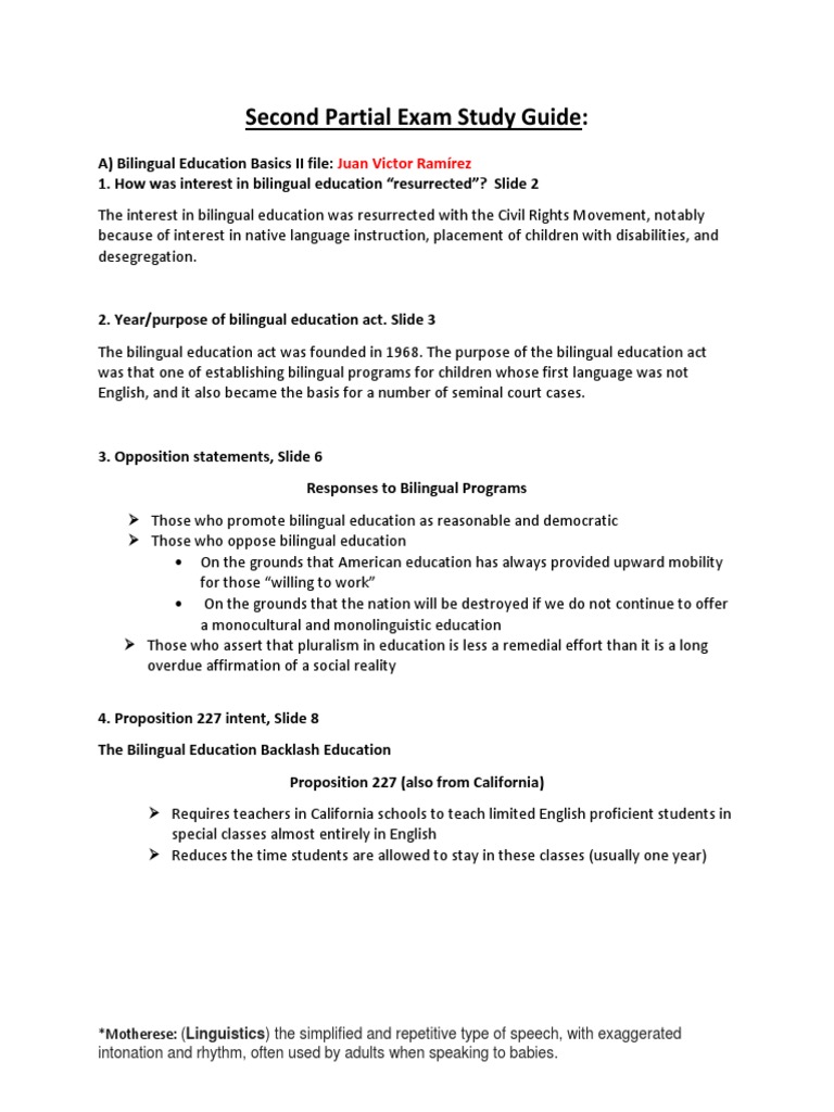 2nd Partial Study Guide | PDF | English As A Second Or Foreign Language | Multilingualism