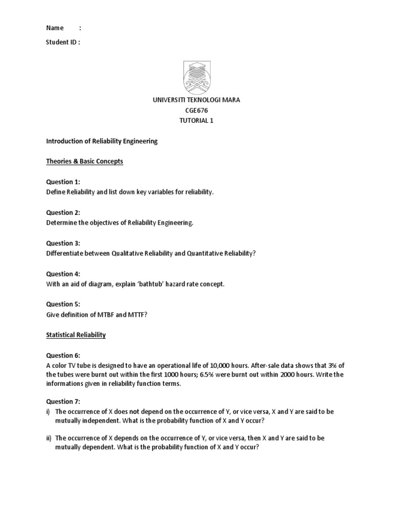 Reliability Engineering Tutorial: Introduction to Key Concepts, Statistical Methods, and ...