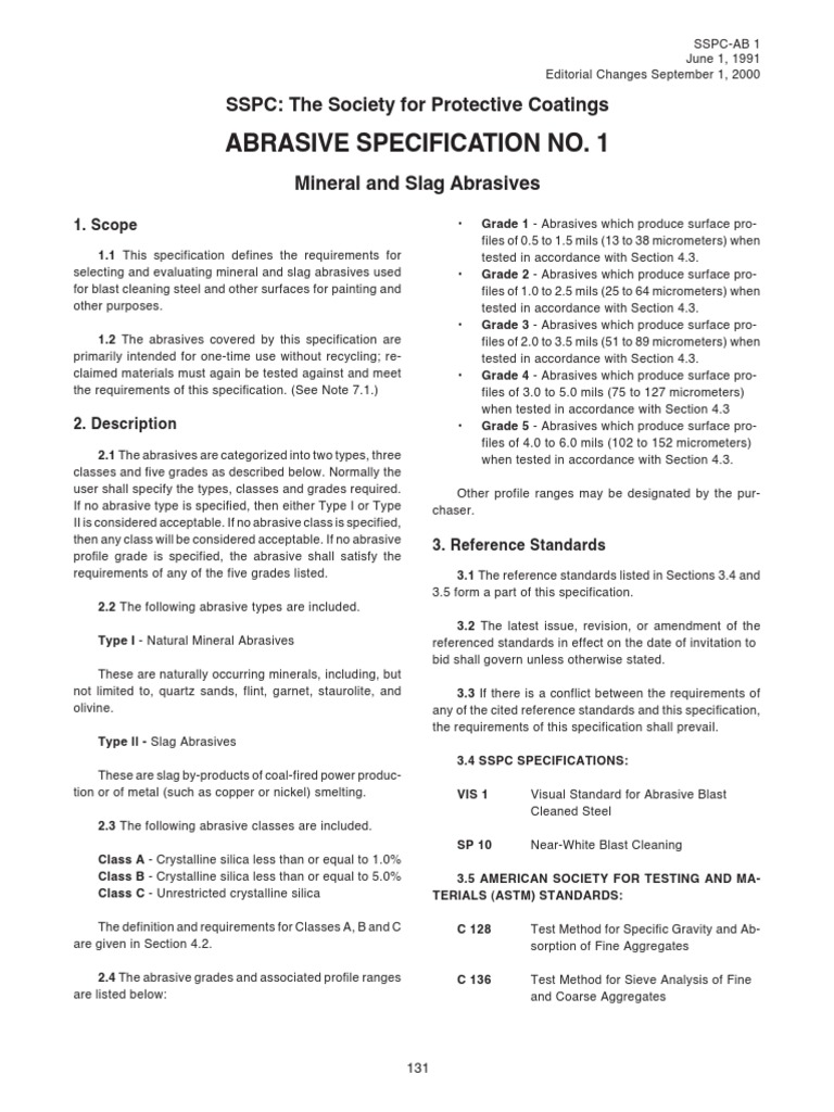 SSPC AB1 Standard For Mineral and Slag Abrasives | PDF | Abrasive ...