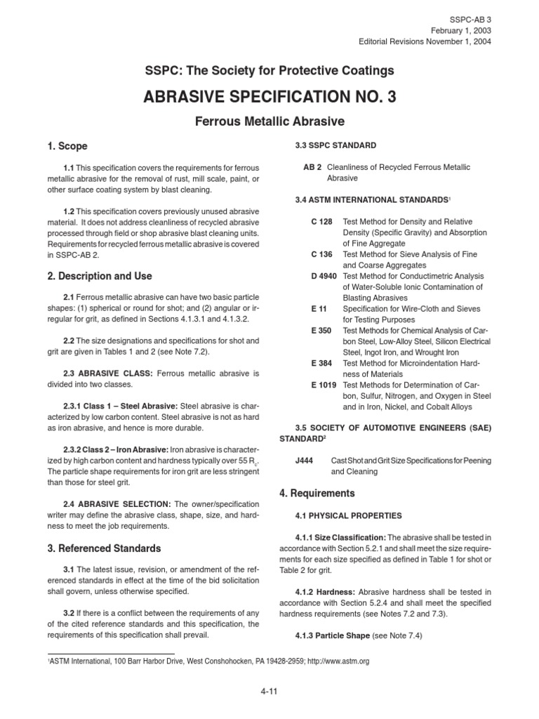 SSPC AB3 Standard For Ferrous Metallic Abrasive | PDF | Abrasive | Metals