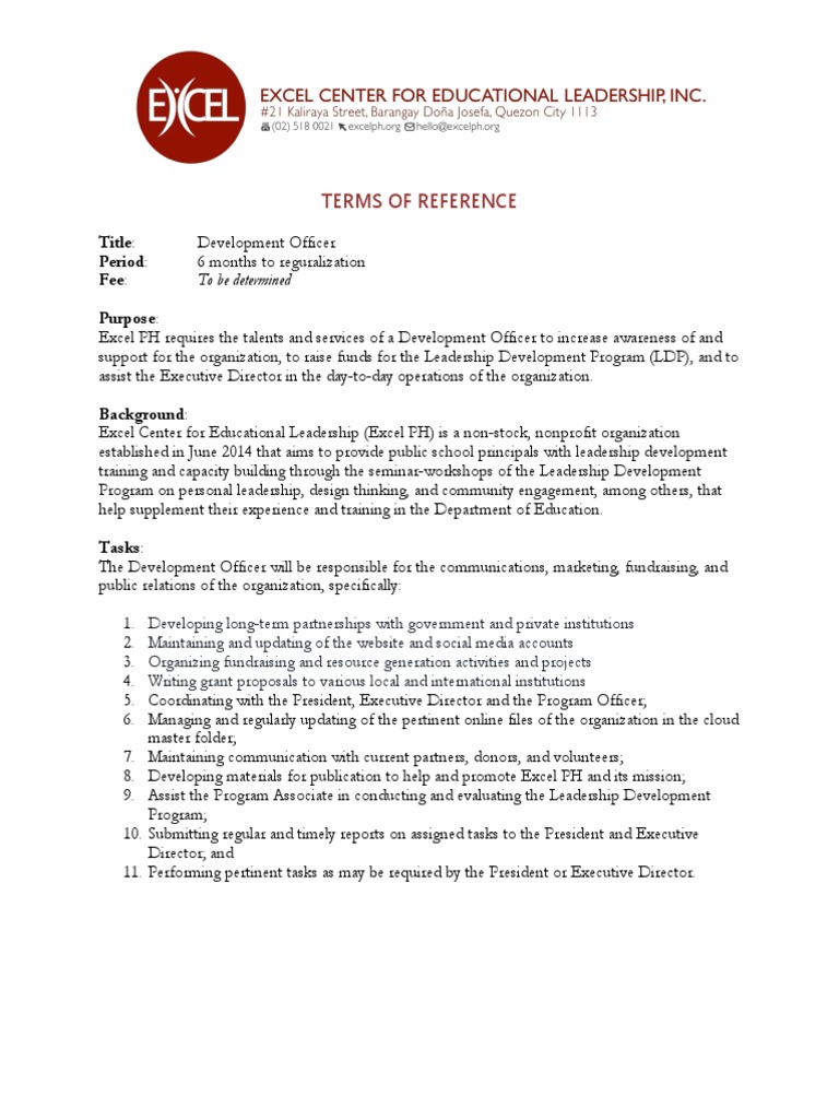 Excel PH - DevOfficer - ToR and Guidelines | PDF | Résumé | Public Sphere