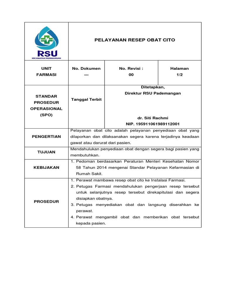 22 SPO FARMASI - Pelayanan Resep Obat Cito | PDF