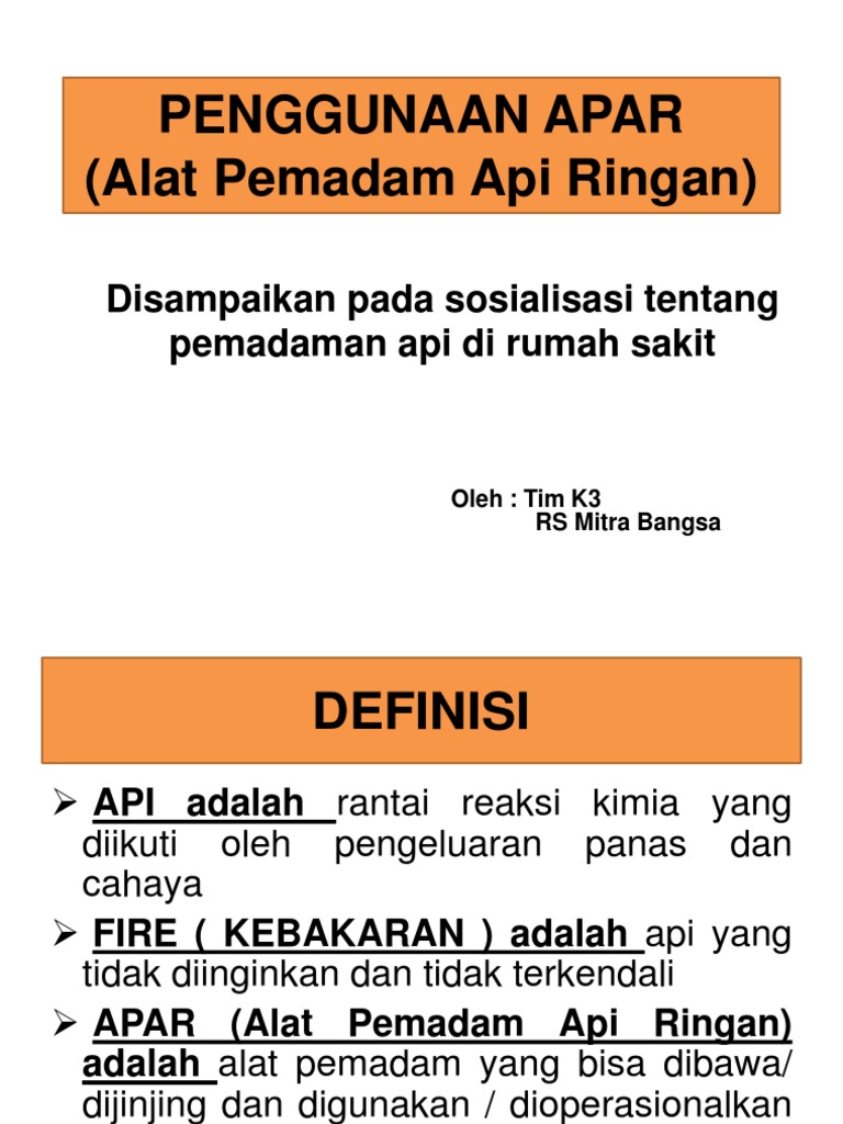 Panduan Penggunaan APAR di Rumah Sakit | PDF