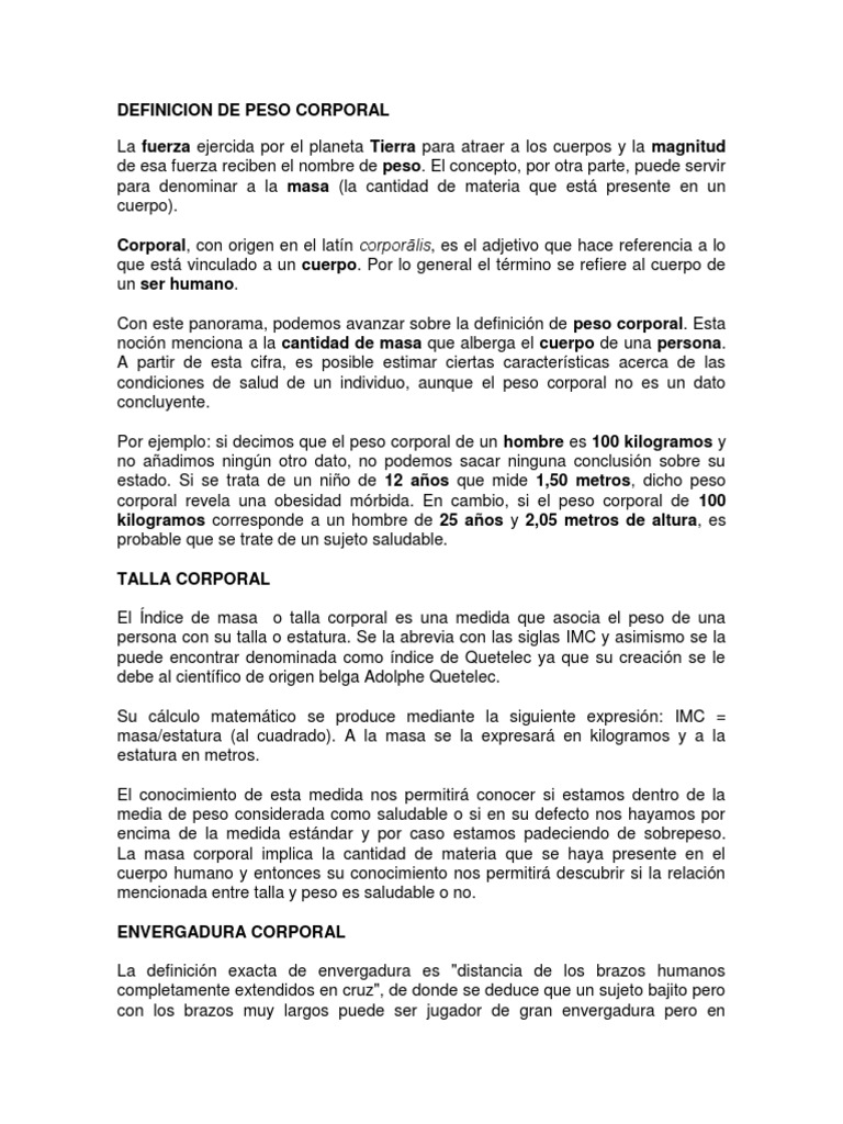 Definicion de Peso Corporal | PDF | Índice de masa corporal | Bienestar