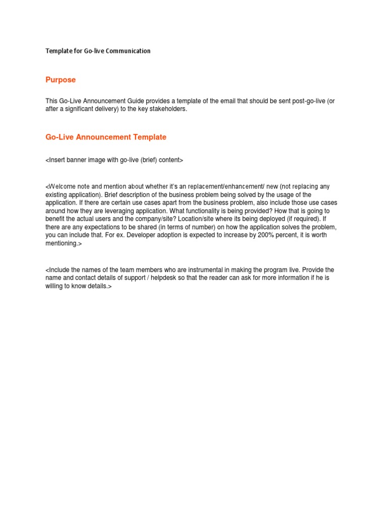 Golive Announcement Template | PDF | Business