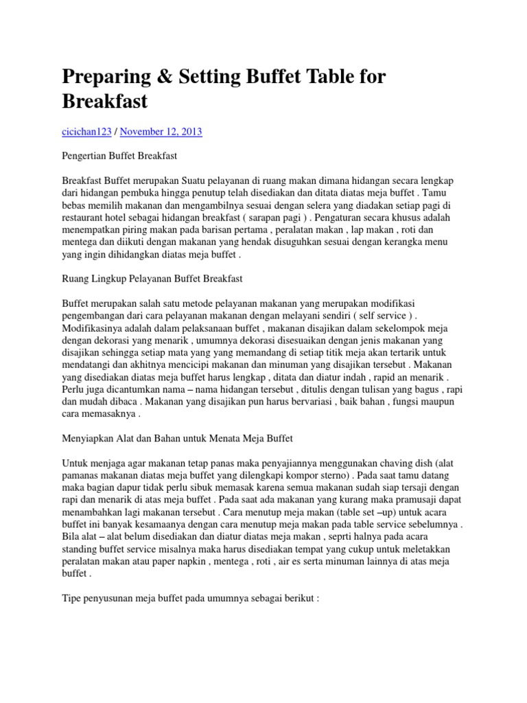 Preparing Setup Breakfast | PDF