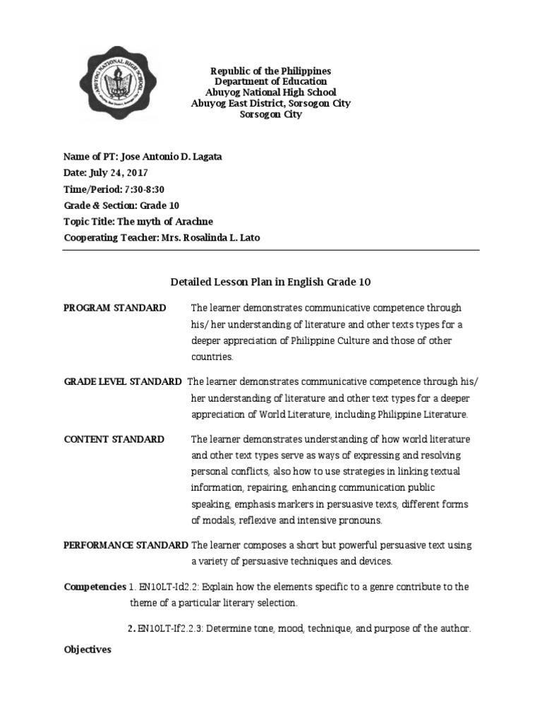 Arachne | PDF | Lesson Plan | Cognition