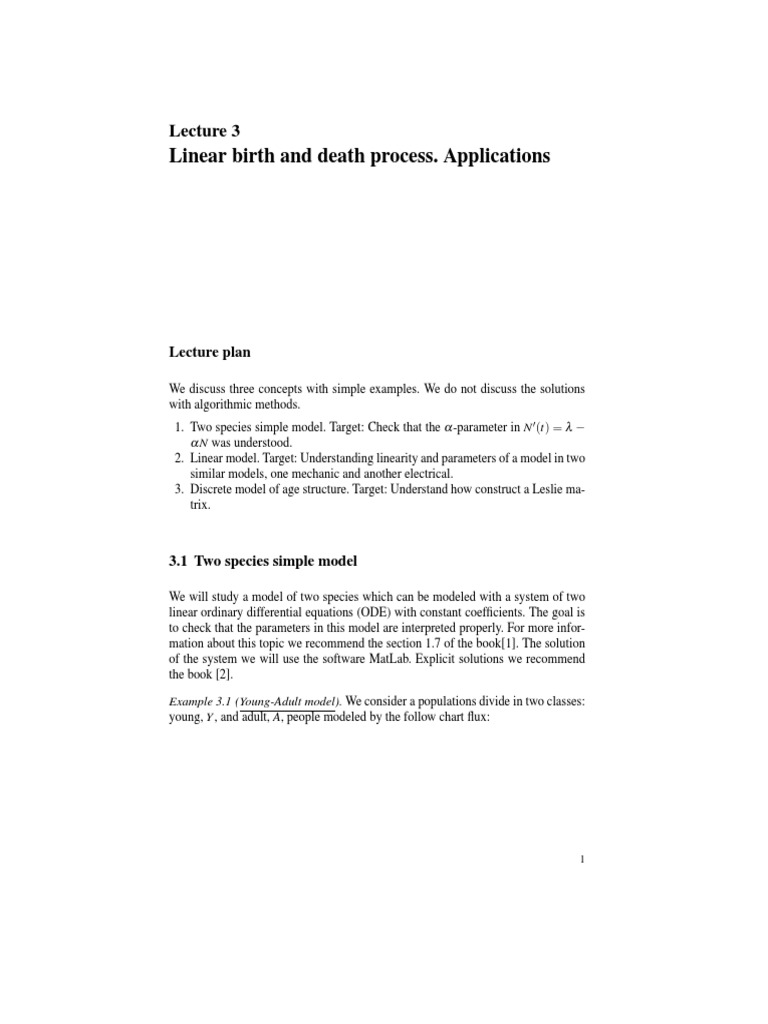 Linear Birth and Death Process. Applications: Lecture Plan | PDF ...