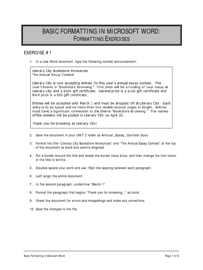 2 Formatting Exercises Pdf Microsoft Word Printing
